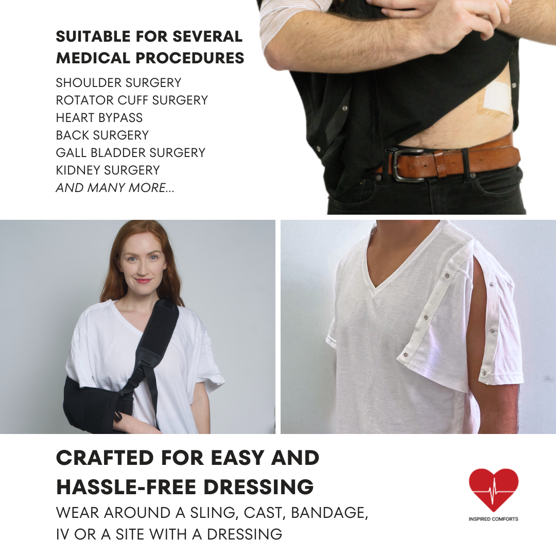 Surgery Recovery Shirt with Left & Right Side Snap Access - V Neck ...