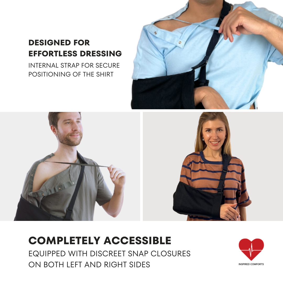 Surgery Recovery Shirt with Left & Right Side Snap Access - Crew Neck