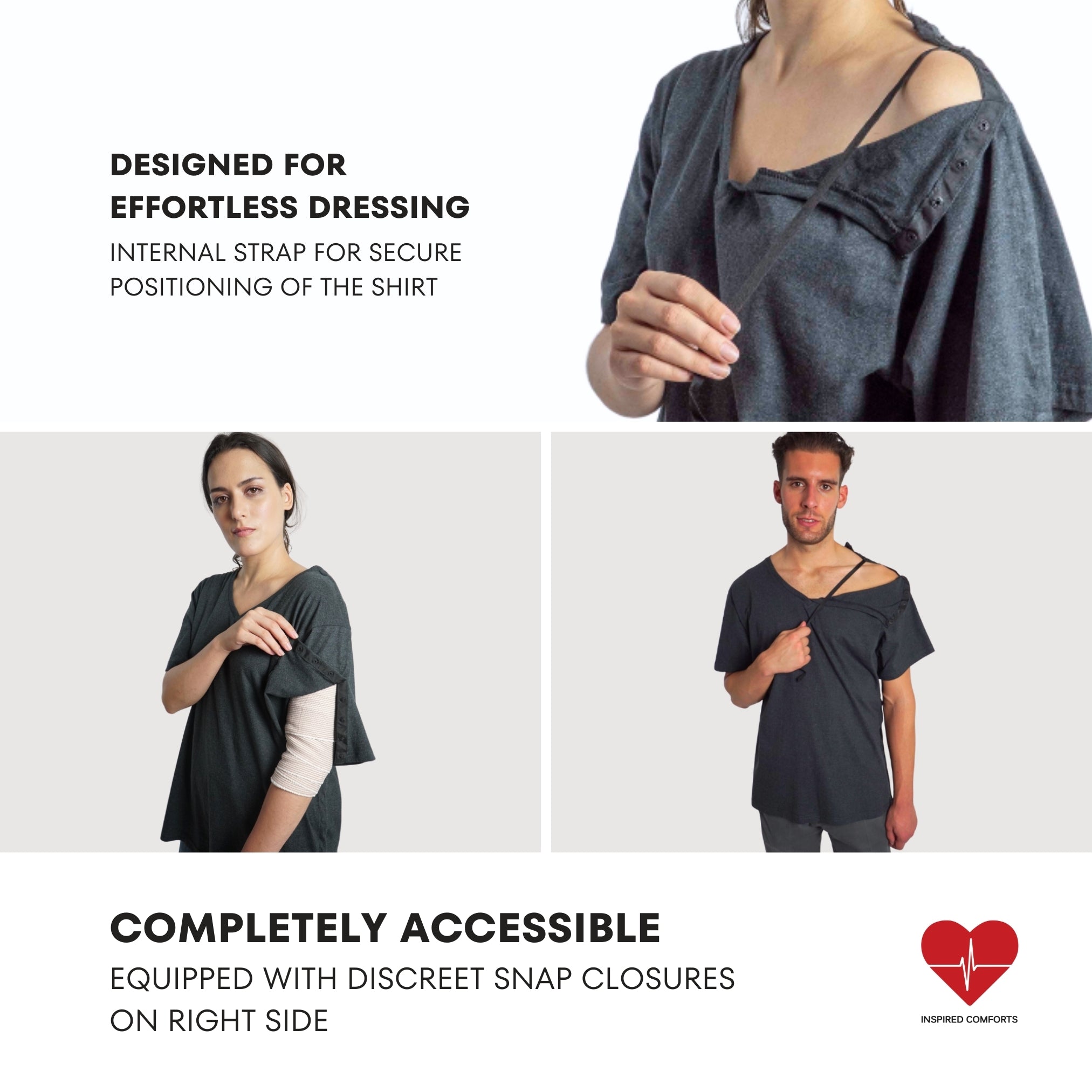 Surgery Recovery Shirt with Left Side Snap Access