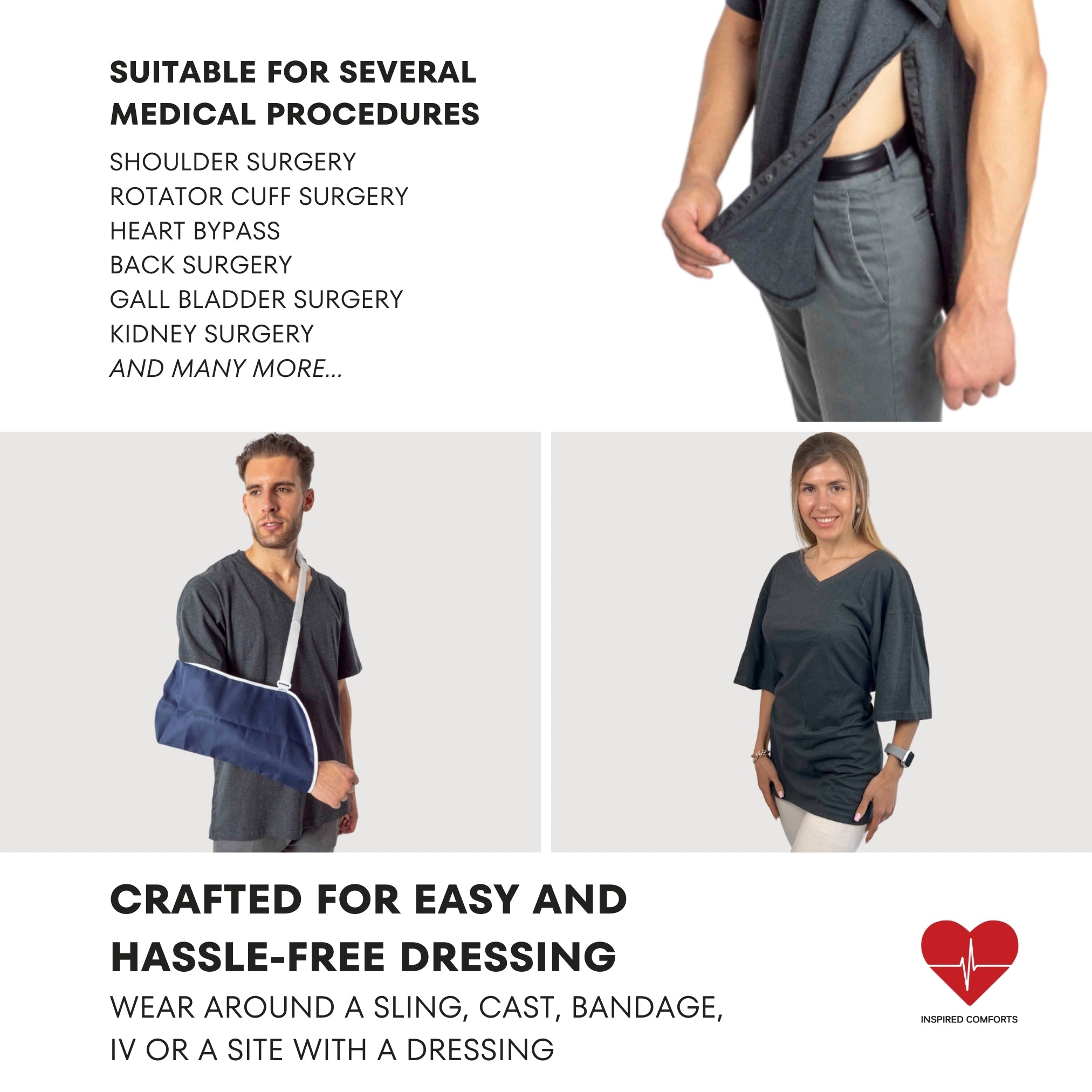 Surgery Recovery Shirt with Left Side Snap Access